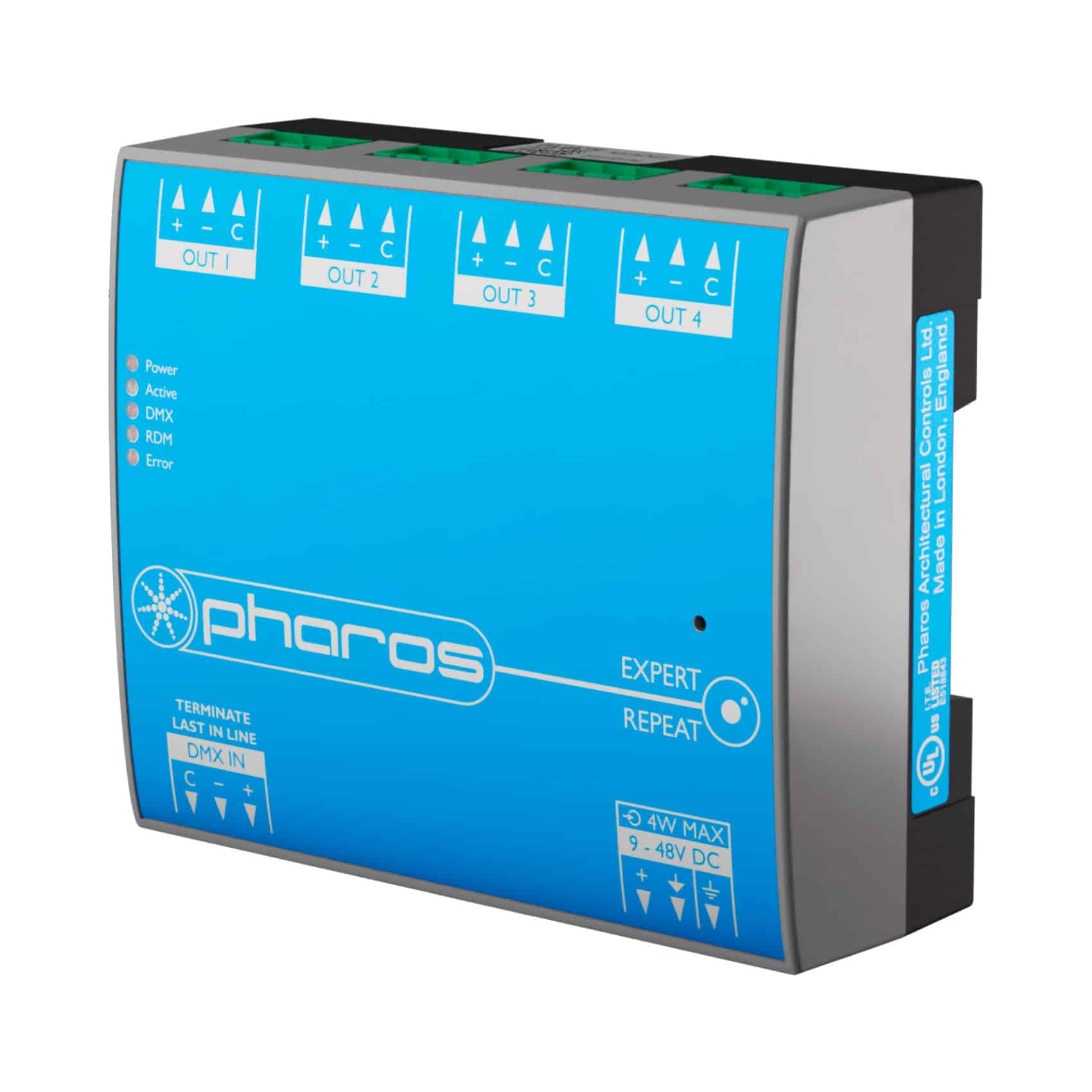 Pharos XPR Expert Repeat 4 Port RDM DMX DIN Rail Isolated Splitter - SIRS-E® LED Lighting & DMX ...