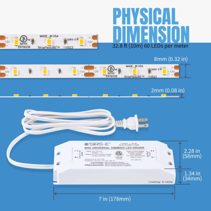 Made in USA White LED Strip Kit with Driver – 12V, UL Listed - SIRS-E ...
