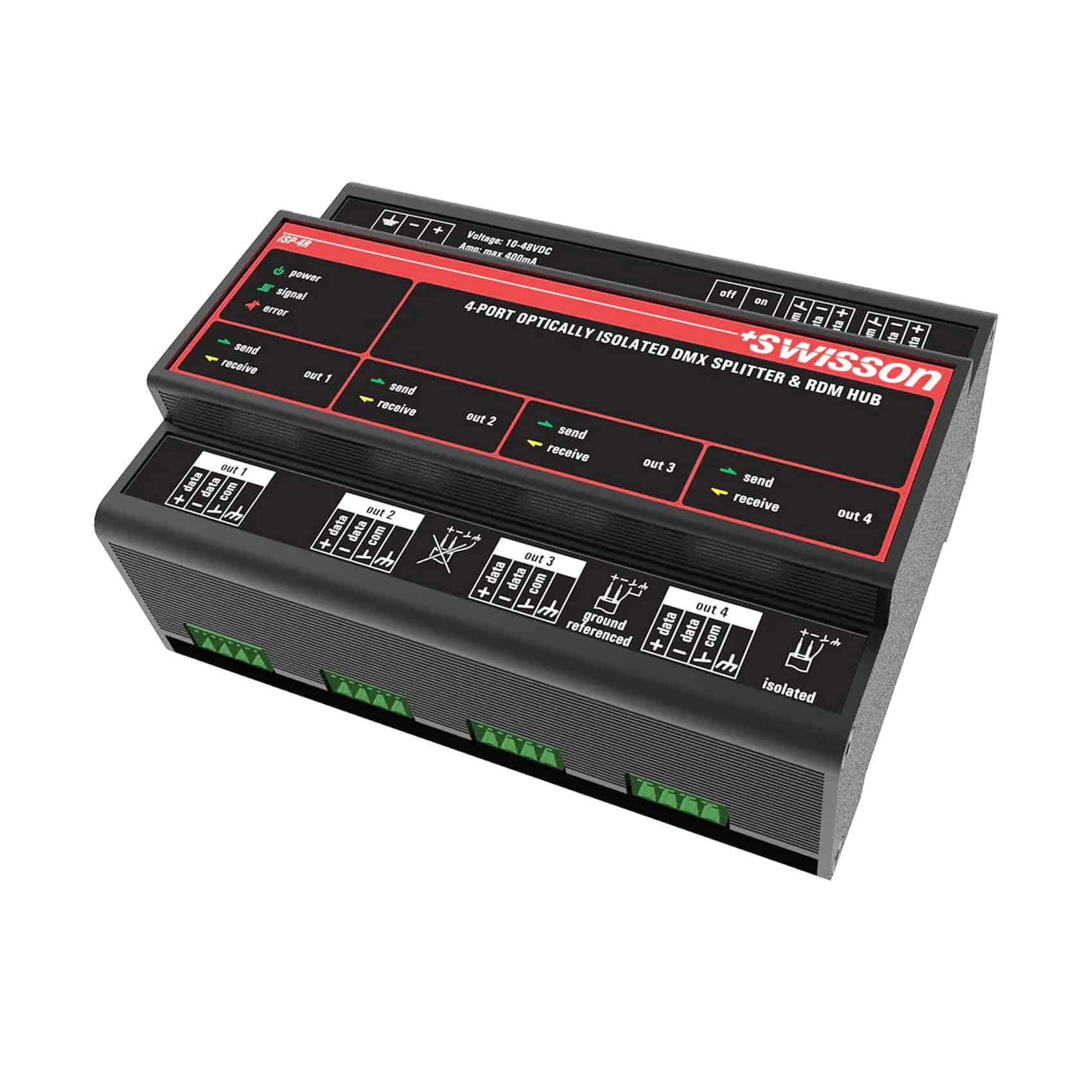 Swisson ISP-4R-DC-TERM DMX RDM Splitter & Booster - SIRS-E® LED ...
