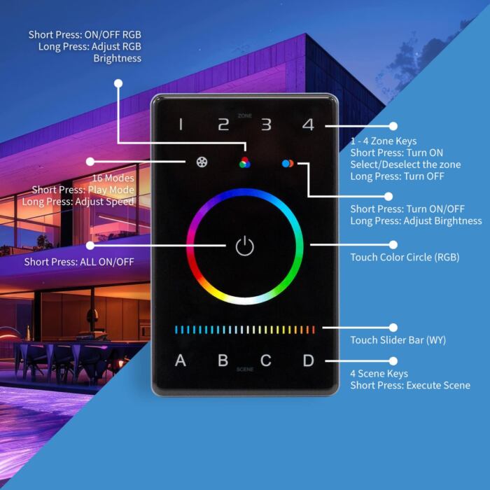 LTech UB5 Touch Panel RGBWY DMX & Bluetooth Programmable